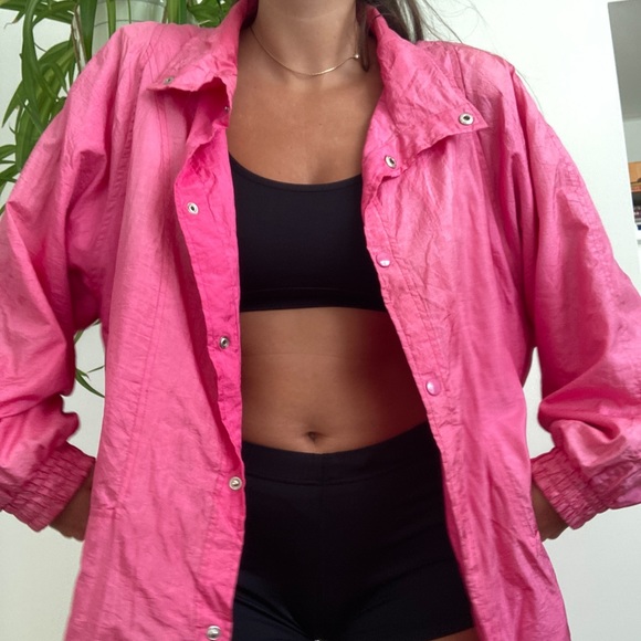 Haband | Jackets & Coats | Vintage Hot Pink Crinkle Nylon Jacket | Poshmark